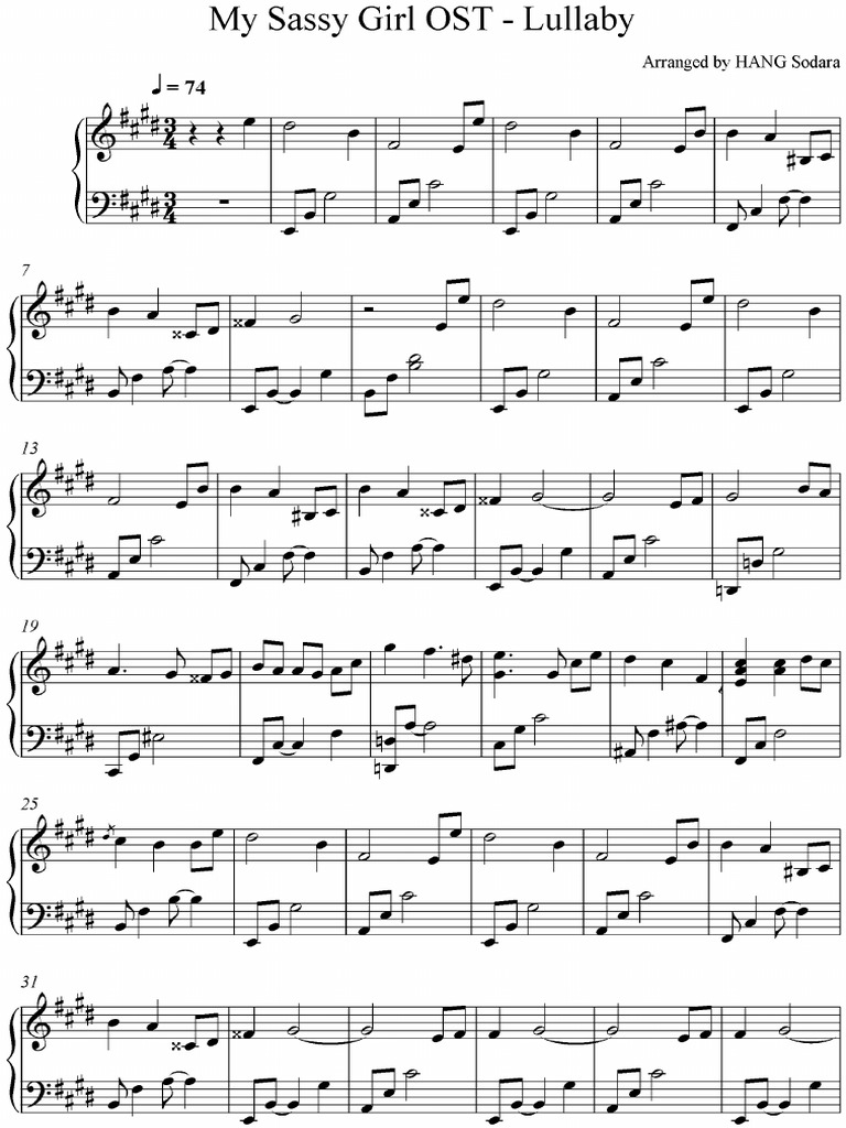 My Sassy Girl Ost Lullaby Arr Sodaorat Pdf Entertainment General
