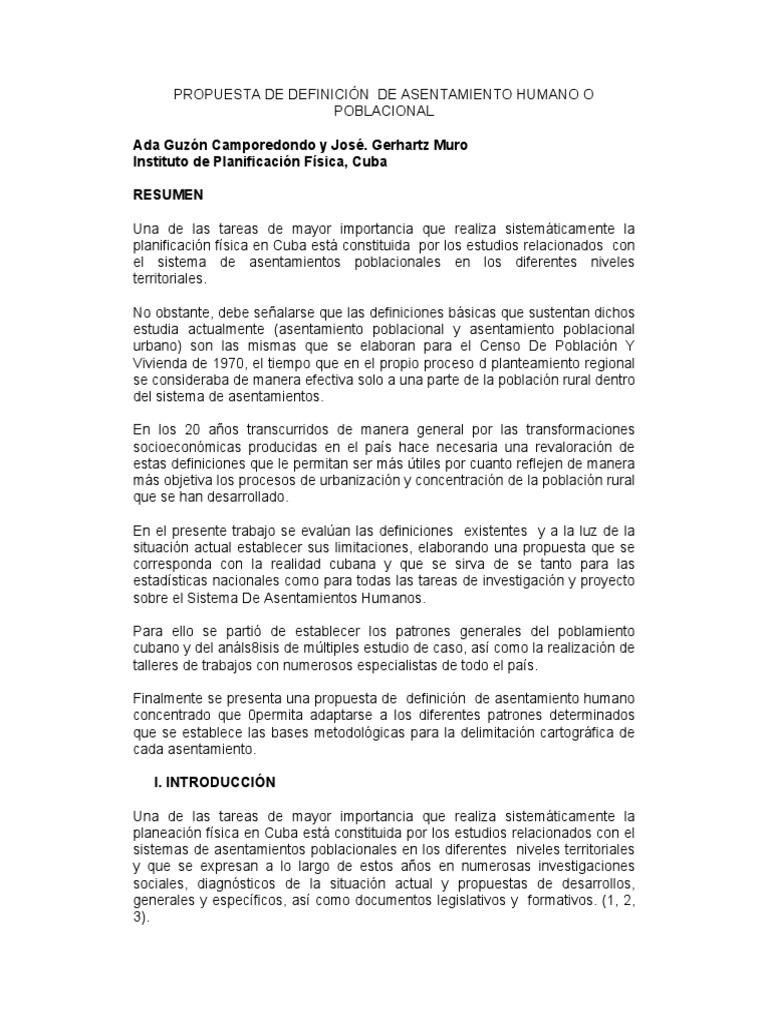 Propuesta de Definición de Asentamiento Humano o Poblacional | PDF ...