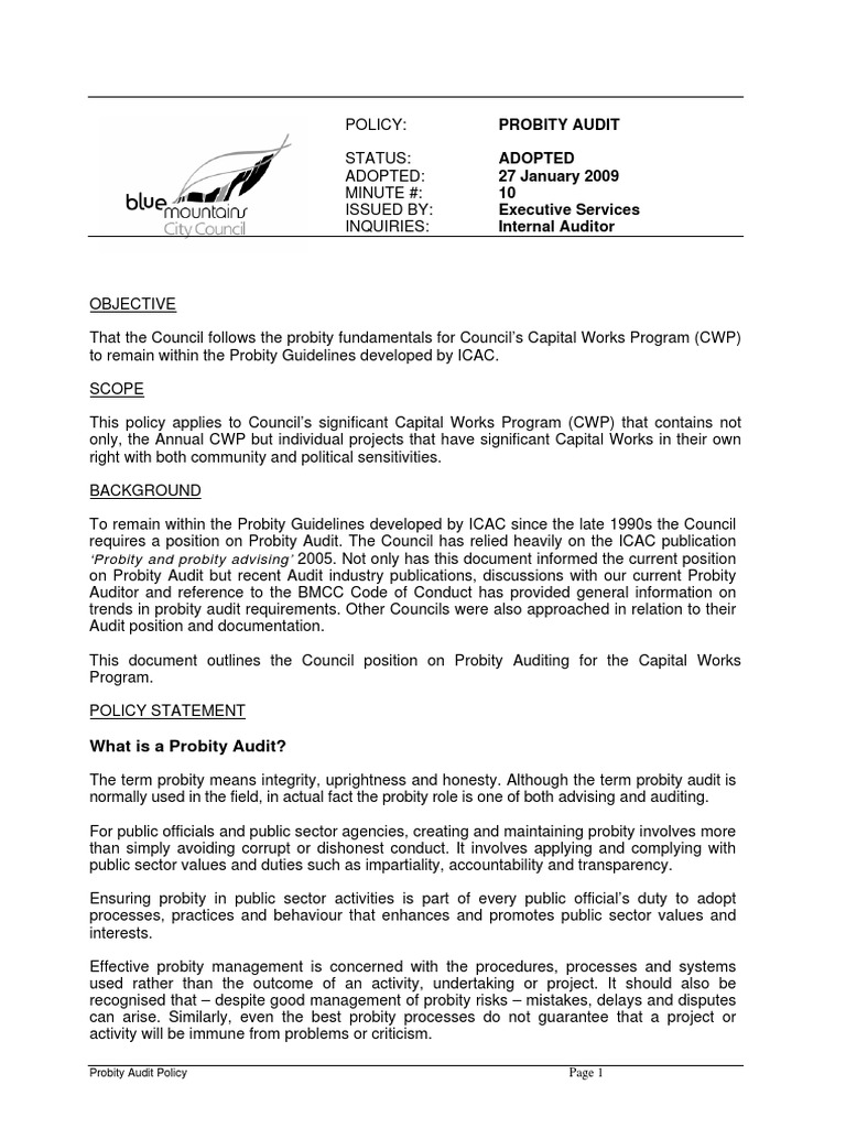 Probity Audit Policy | PDF | Internal Audit | Conflict Of Interest