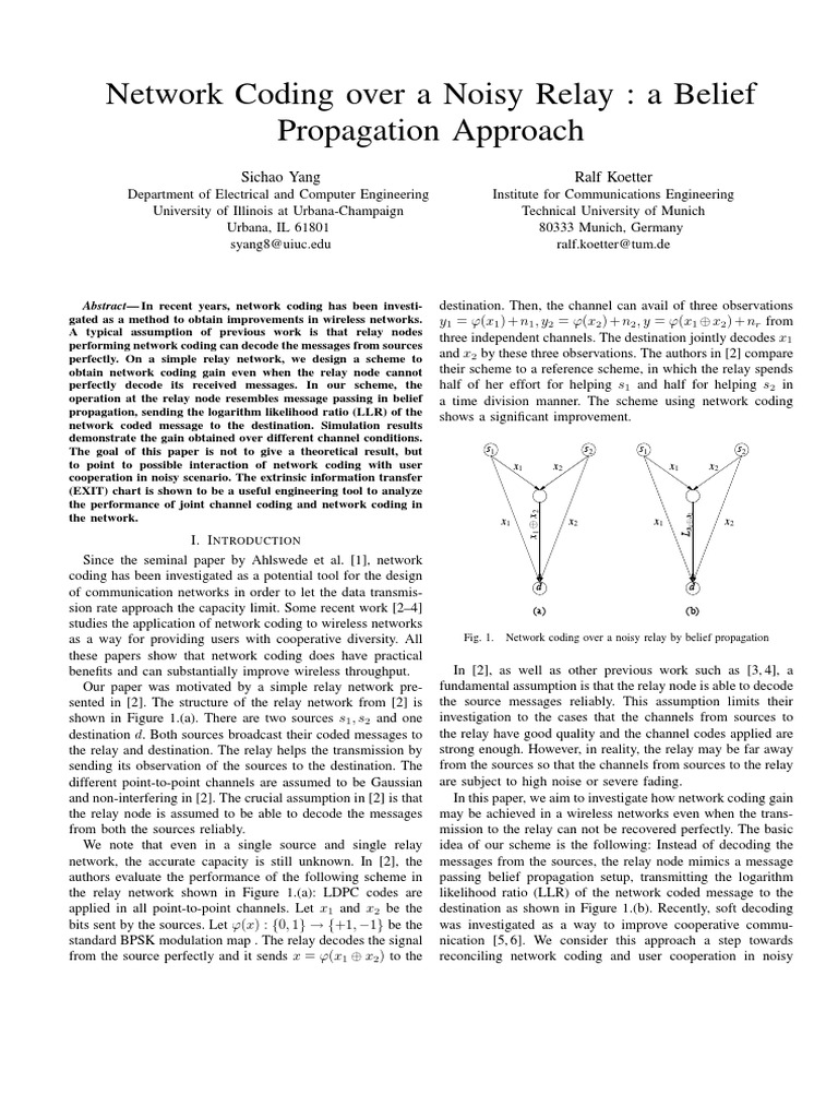 Network Coding Over A Noisy Relay: A Belief Propagation Approach | PDF | Forward Error ...