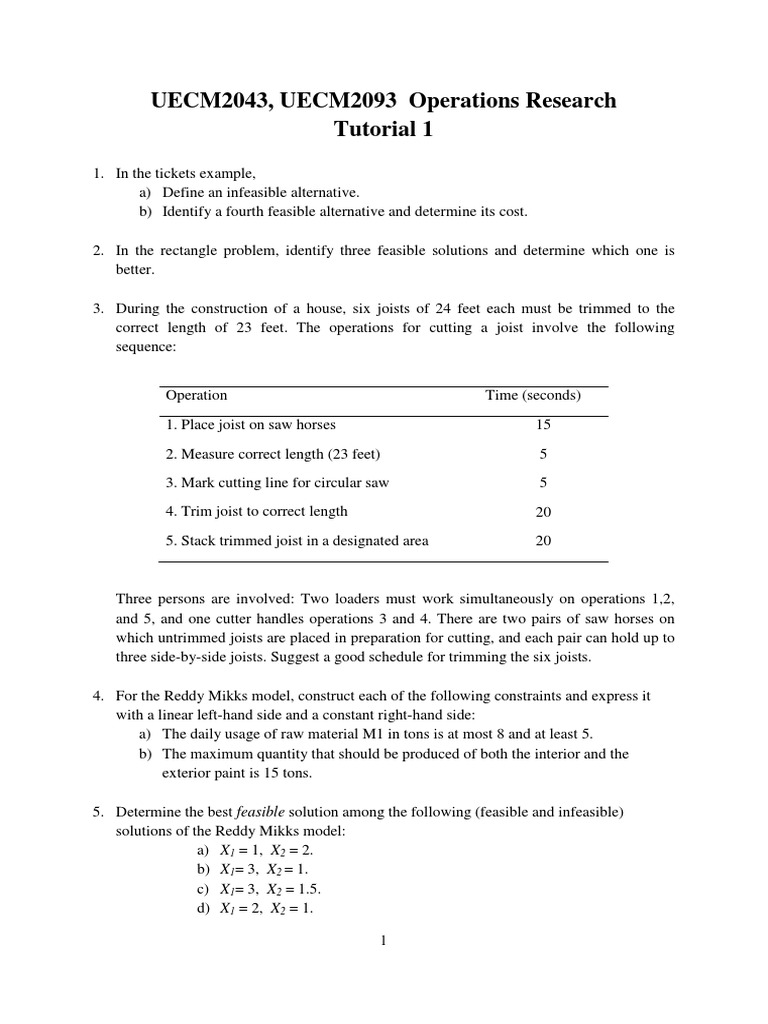 UECM2043, UECM2093 Operations Research Tutorial 1 | PDF | Wheat | Time ...