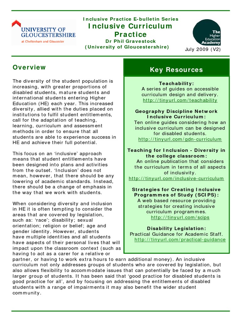Inclusive Curriculum Practice: Key Resources | PDF | Inclusion ...