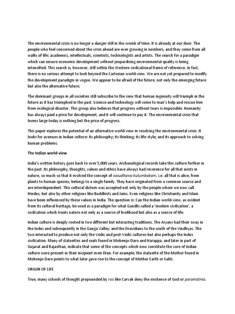 Indian Worldview on Environmental Crisis | PDF | Mahatma Gandhi | Nature