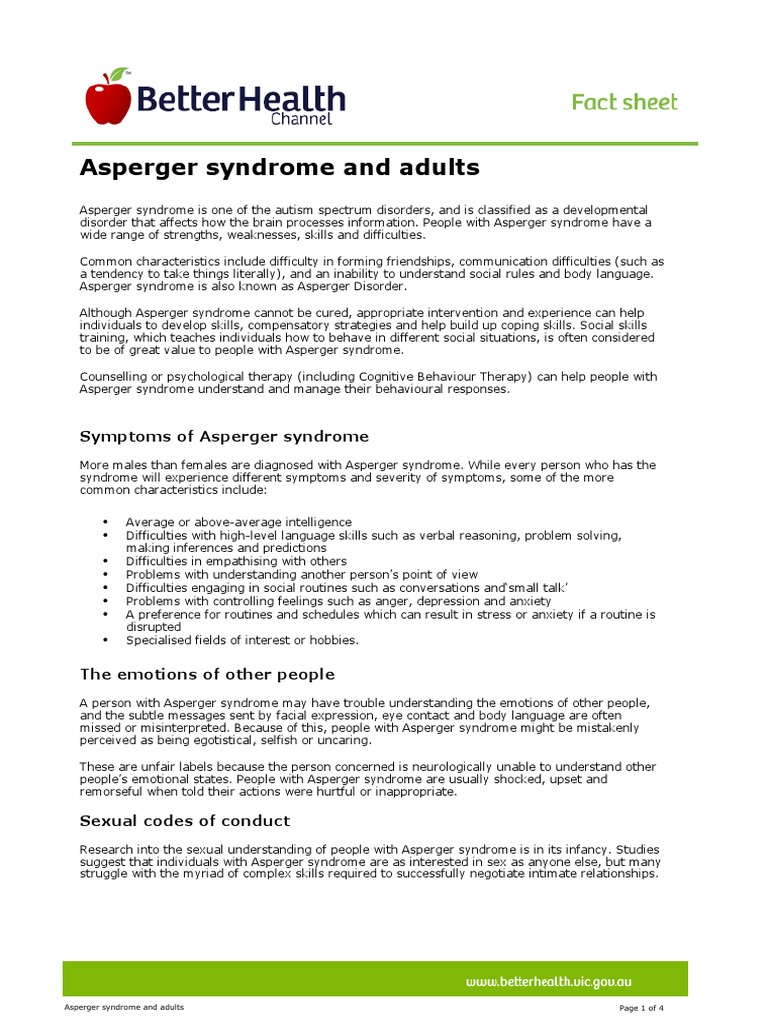 Asperger Syndrome and Adults | PDF | Asperger Syndrome | Autism