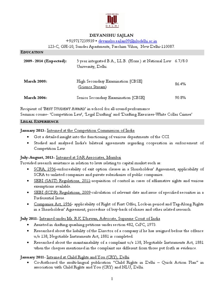 Devanshu Sajlan - CV | Download Free PDF | Advocate | Government