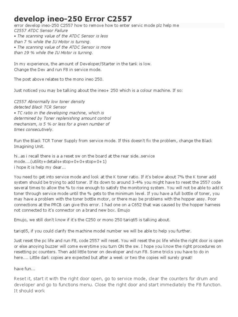 Develop Ineo-250 Error C2557 | PDF | Manufactured Goods | Computing