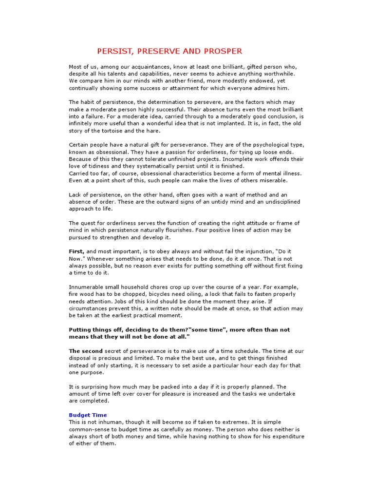 Persist Preserve and Prosper | PDF