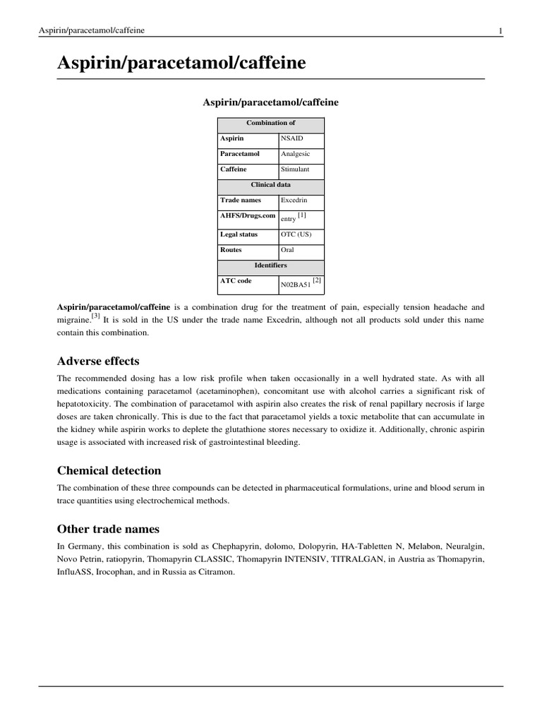 Aspirin Paracetamol Caffeine | PDF | Medical Treatments | Drugs Acting ...