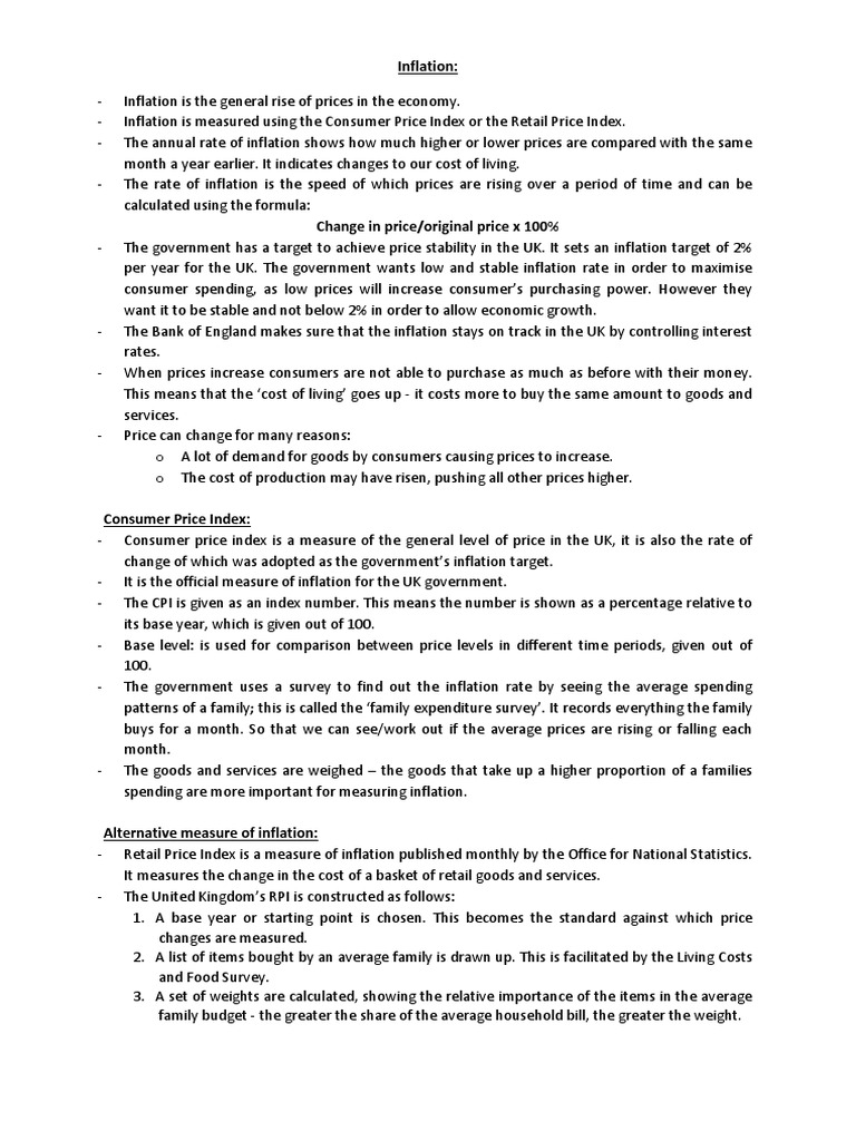 Inflation Notes | PDF | Inflation | Consumer Price Index