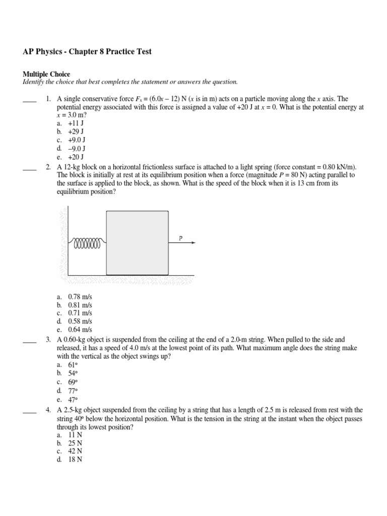 AP Physics - Chapter 8 Practice Test: Multiple Choice