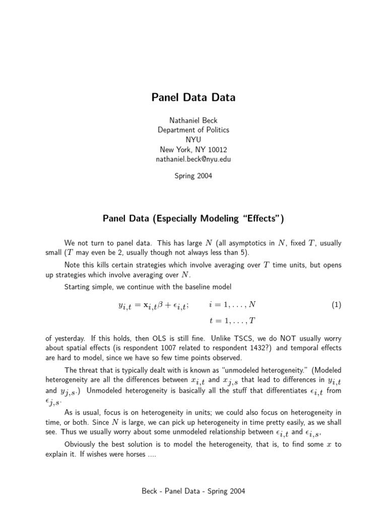 Panel Data | PDF | Ordinary Least Squares | Fixed Effects Model