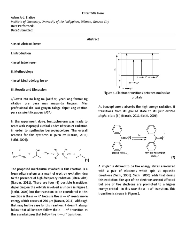 (FR) Photochemical Synthesis of Benzopinacol and Acid-Catalyzed ...