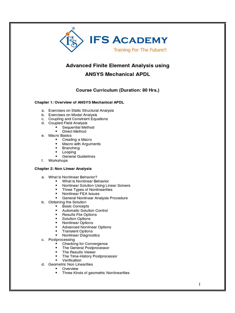 Advanced Finite Element Analysis Using ANSYS Mechanical APDL | PDF | Nonlinear System | Analysis
