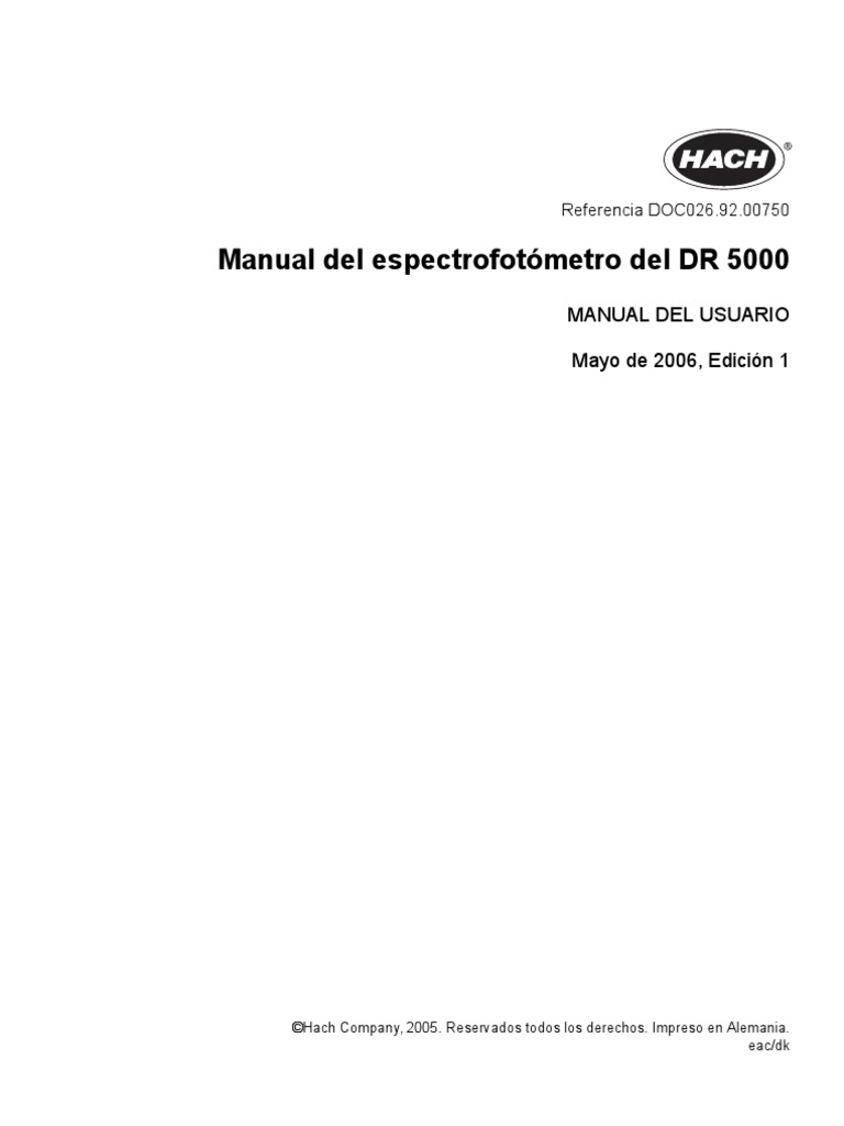 Manual Del Espectrofotómetro Del DR 5000 MANUAL DEL USUARIO | PDF ...