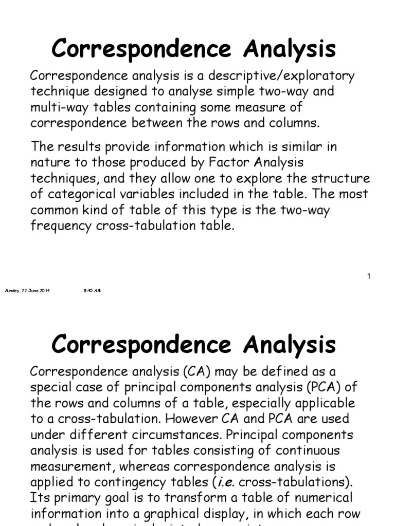 Correspondence Analysis: Sunday, 22 June 2014 8:40 AM | PDF | Factor ...