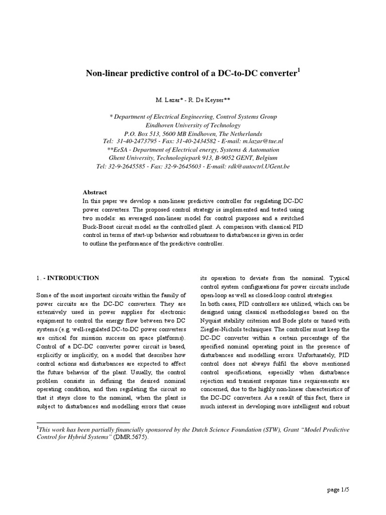 Non-Linear Predictive Control of A DC-to-DC Converter | PDF | Control Theory | Emergence