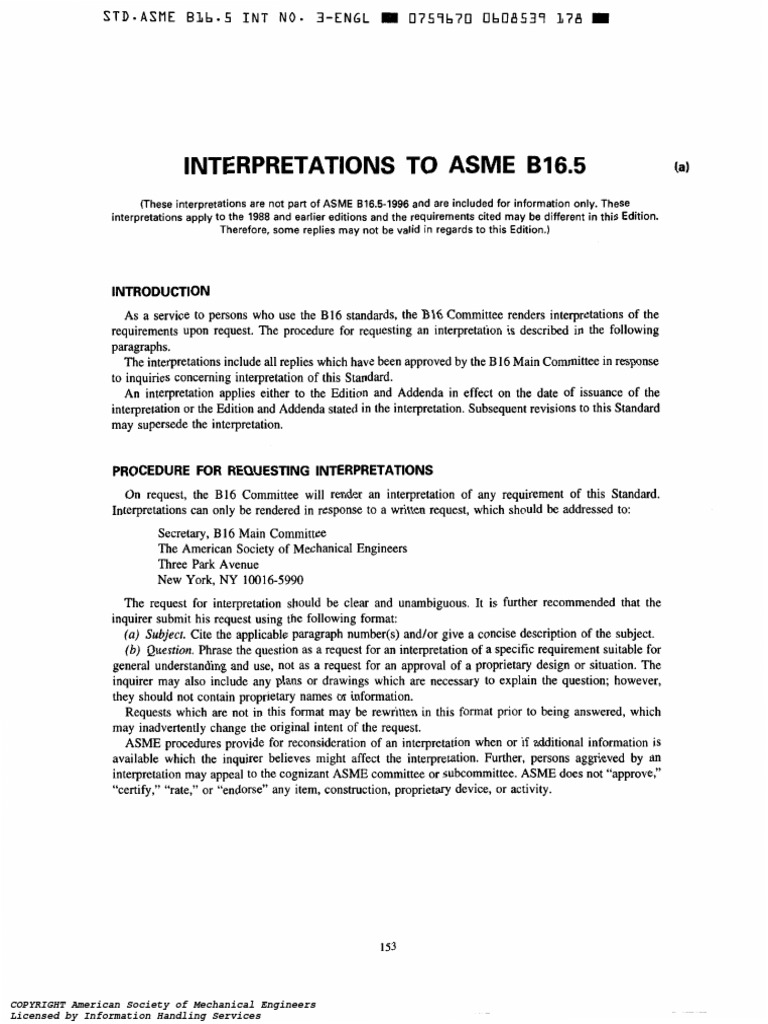 ASME - B16.5 - Interpretation To ASME B16.5 | PDF | Pipe (Fluid ...