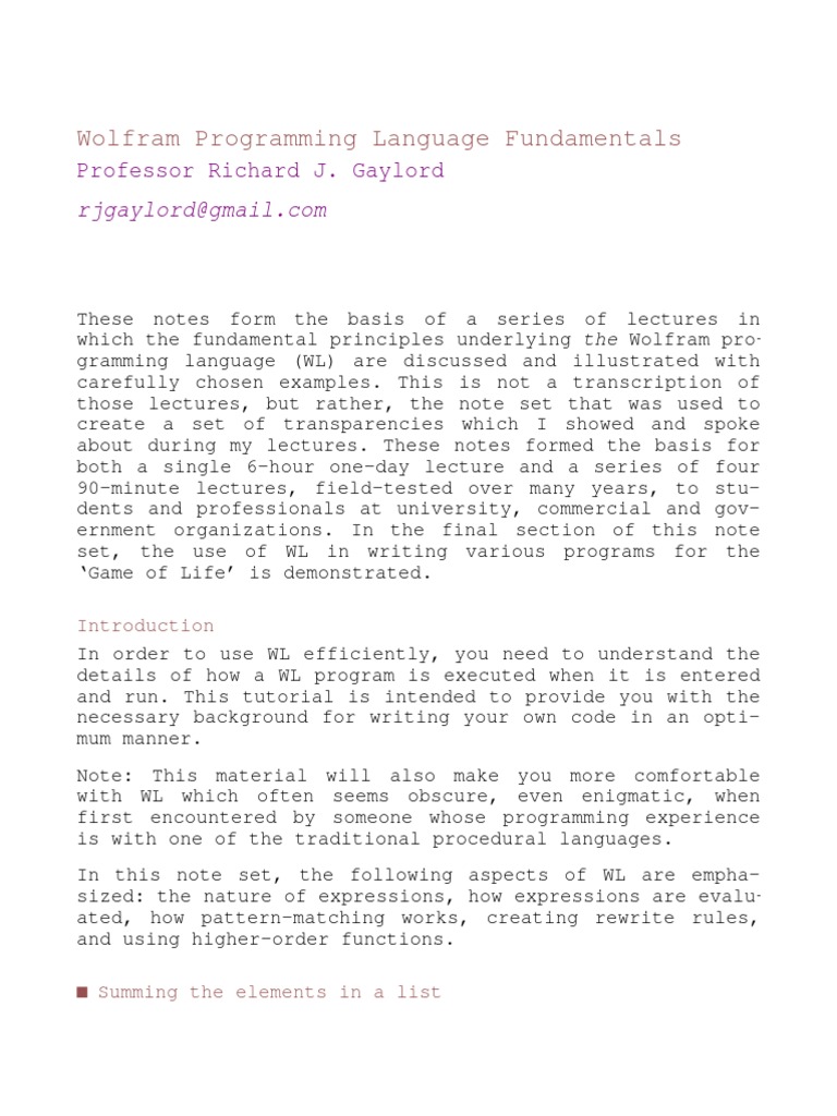 Wolfram Programming Language Fundamentals Pdf Subroutine Parameter Computer Programming 