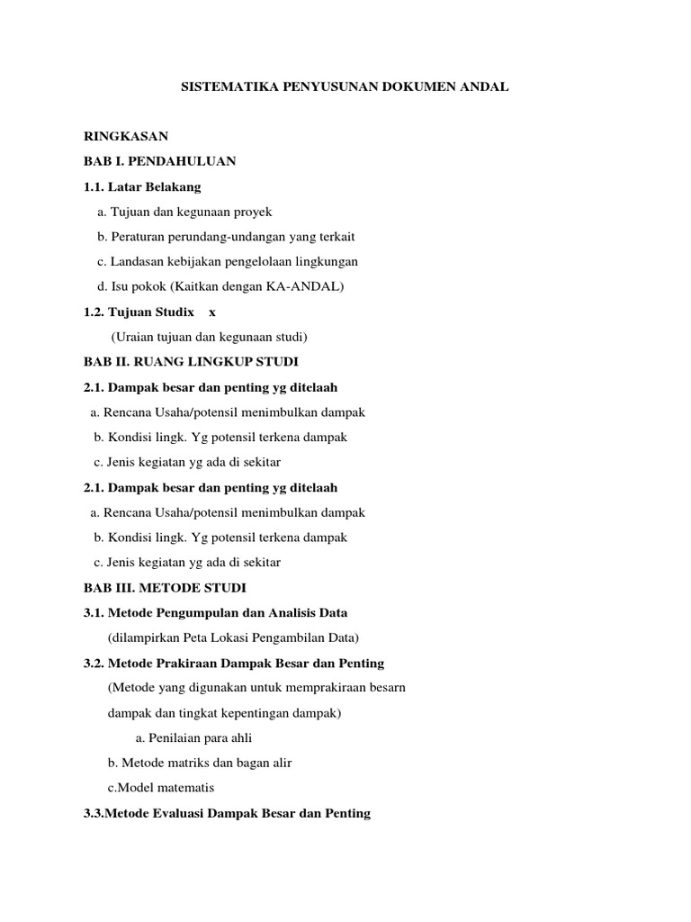 Sistematika Penyusunan Dokumen Andal | PDF