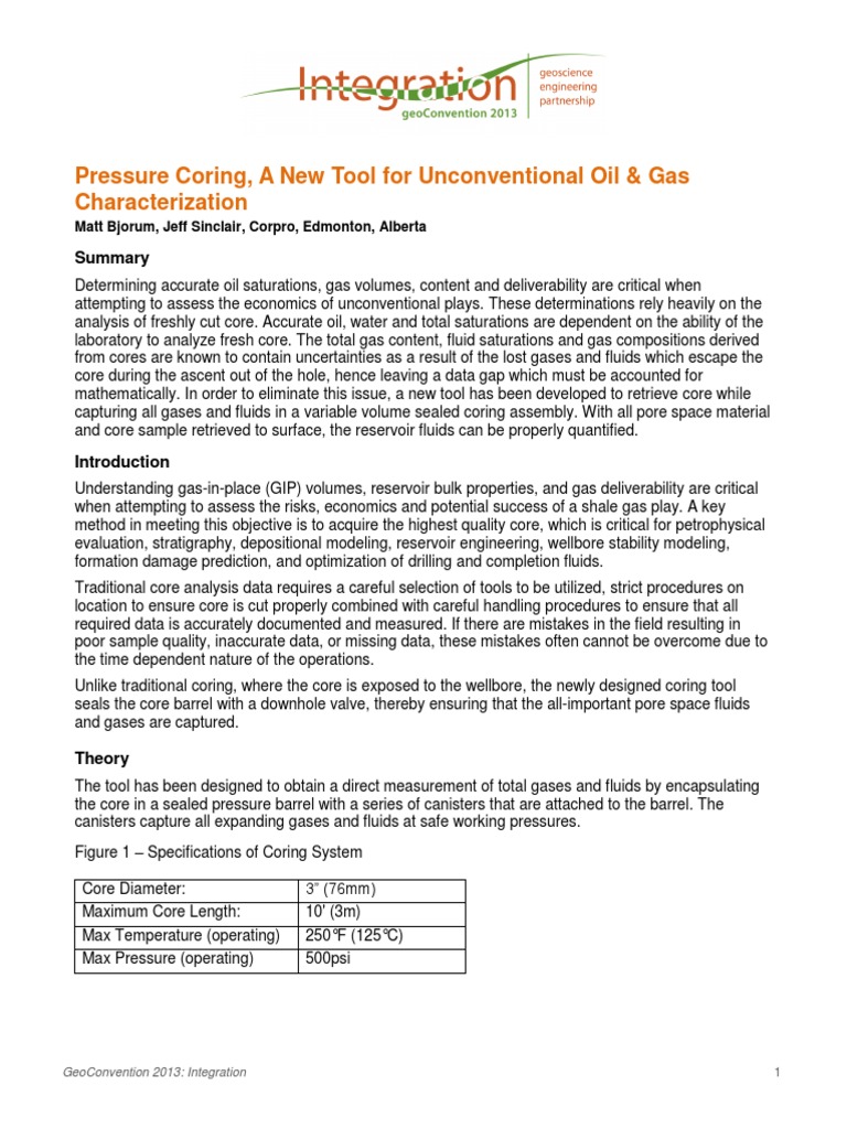 122 GC2013 Pressure Coring | PDF | Petroleum Reservoir | Gases