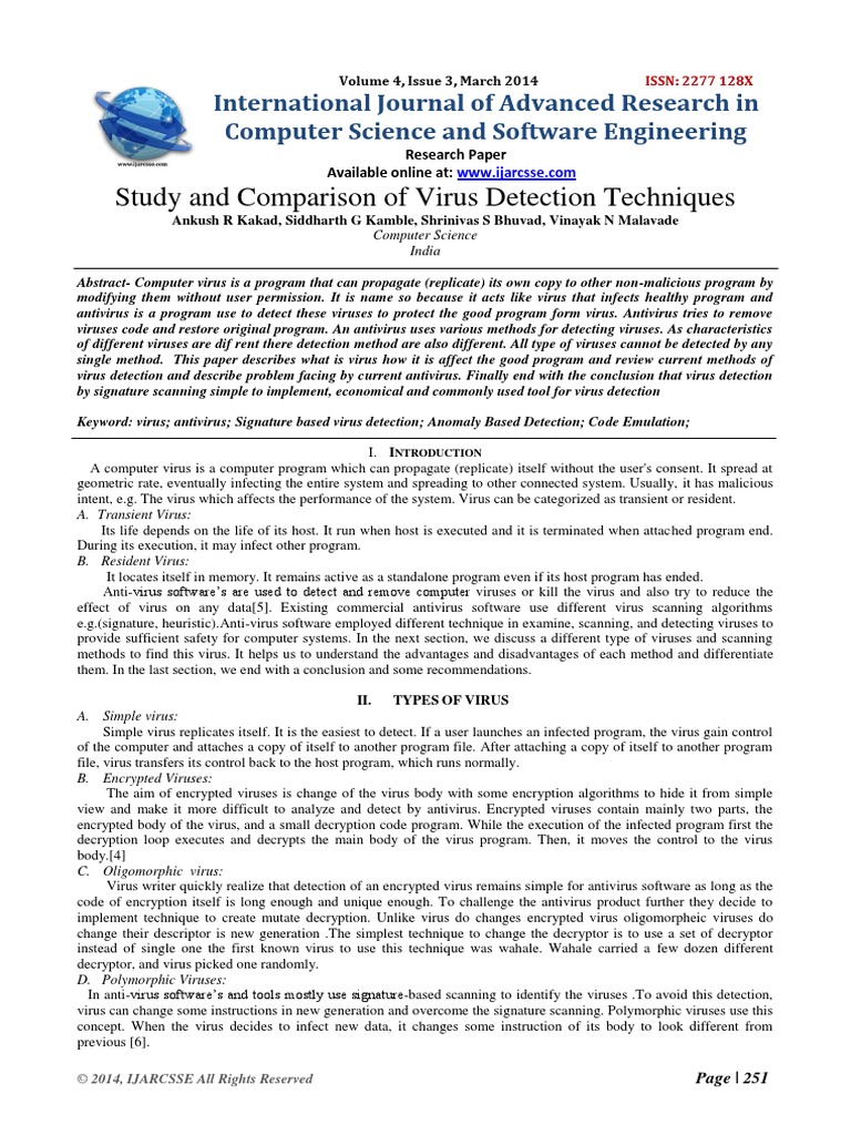 Study and Comparison of Virus Detection Techniques | PDF | Computer ...