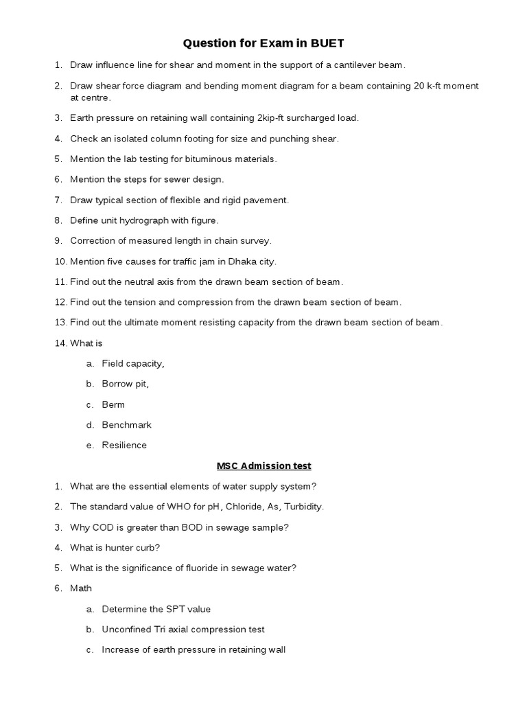 Question For Exam in BUET | PDF | Beam (Structure) | Bending