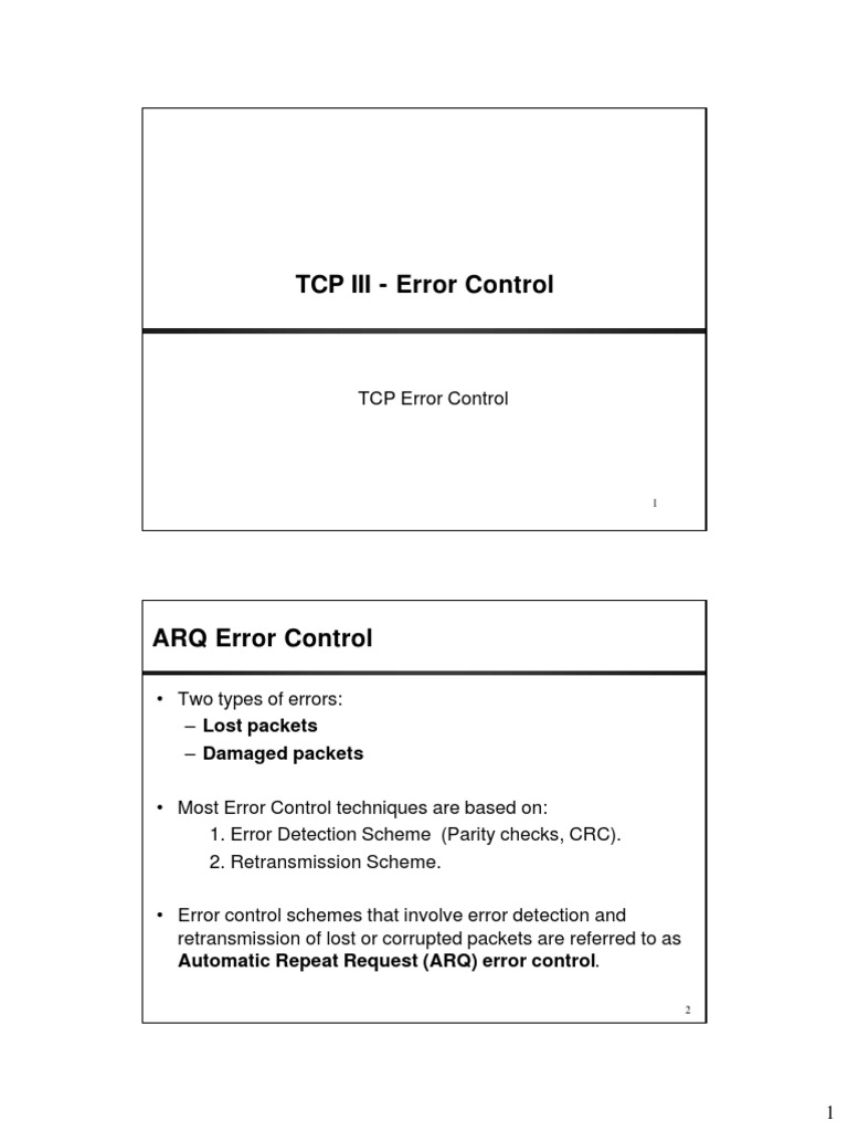 TCP III - Error Control | PDF | Error Detection And Correction ...