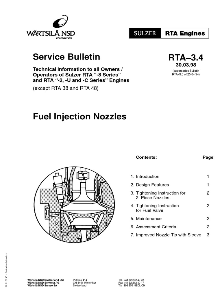 RTA 03.4 Fuel Injection Nozzles | PDF | Screw | Valve