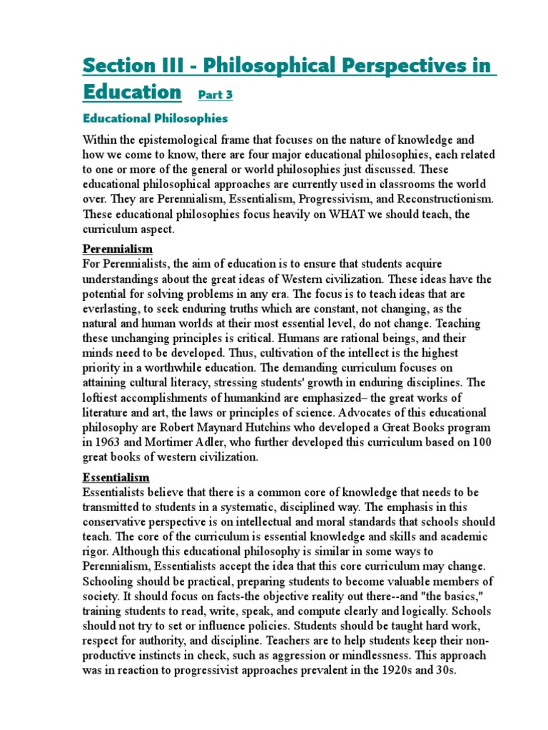 Understanding Perennialism in Education | PDF | Philosophy Of Education ...