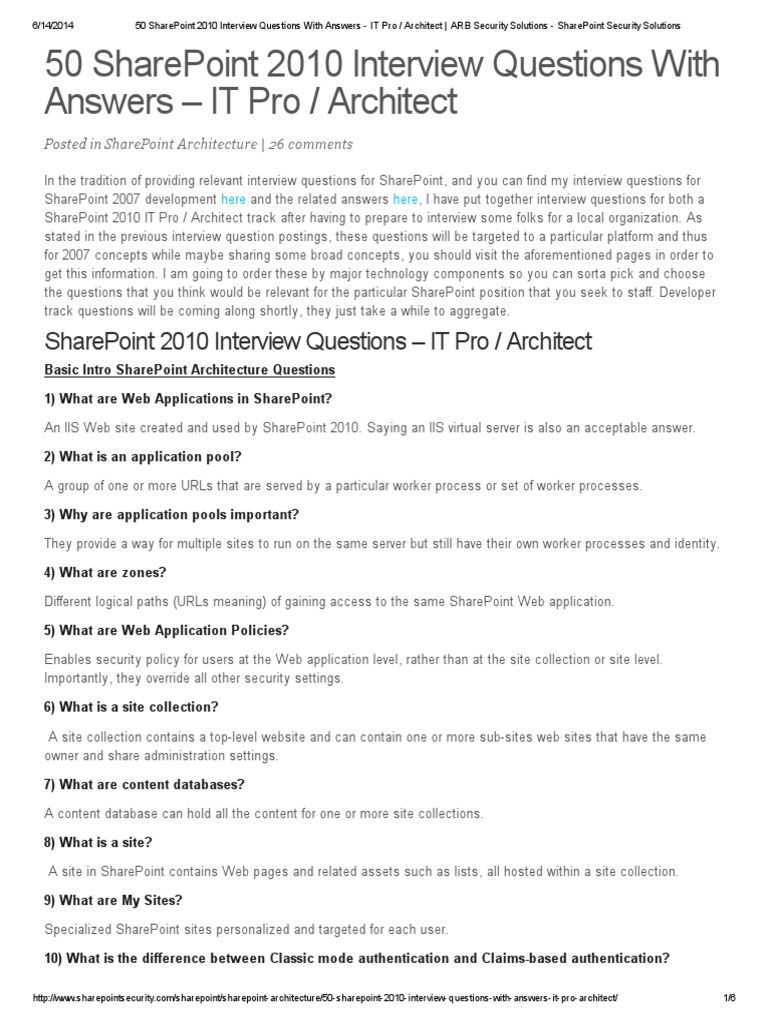 50 SharePoint 2010 Interview Questions With Answers - IT Pro ...