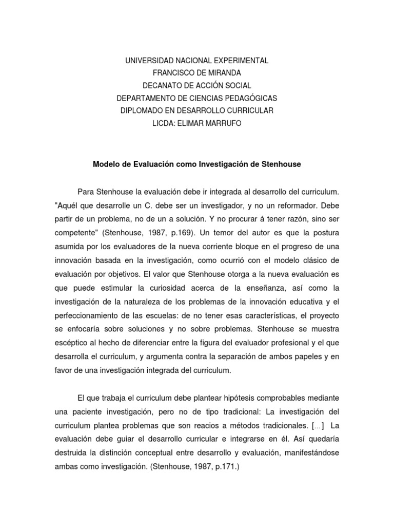 Modelo de Stenhouse | PDF | Plan de estudios | Evaluación