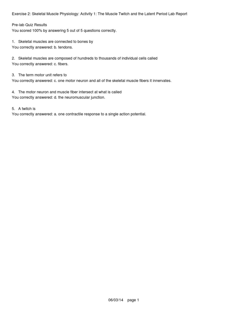 Physioex 9.0 Lab 2 | PDF | Muscle Contraction | Skeletal Muscle