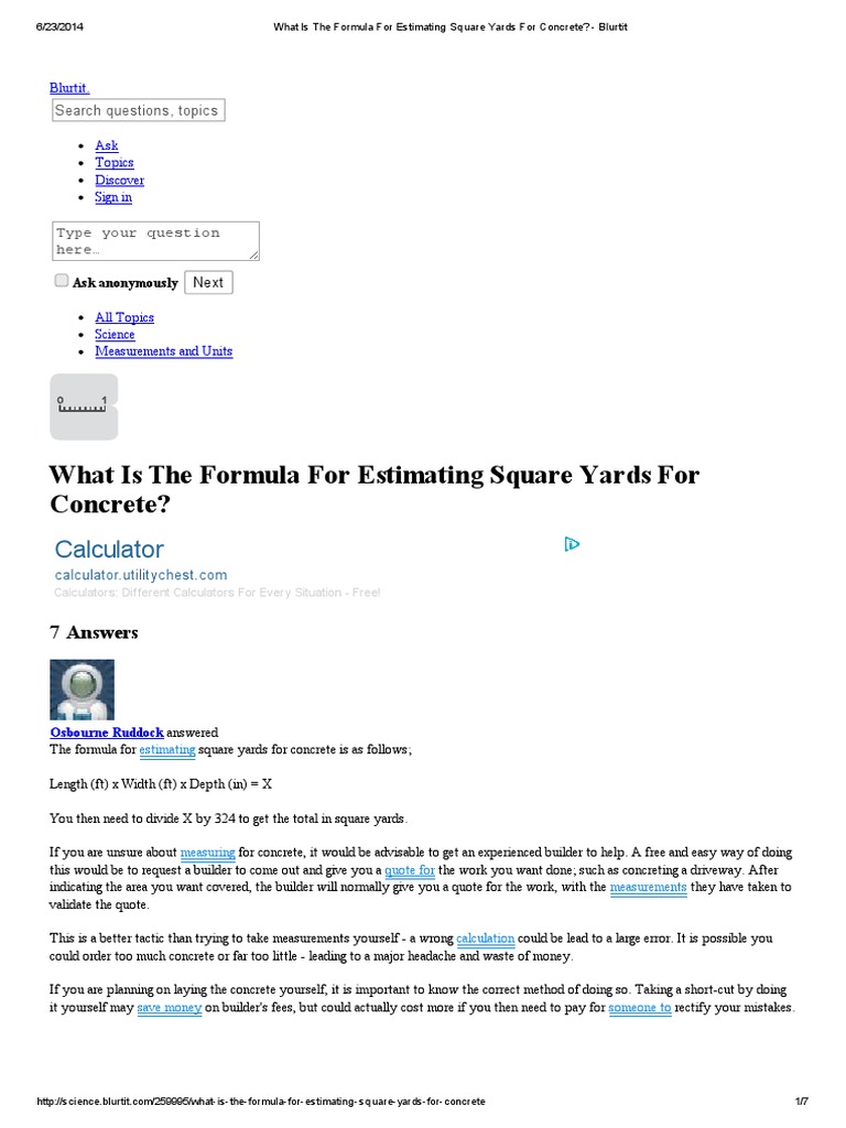 What Is The Formula For Estimating Square Yards For Concrete - Blurtit ...