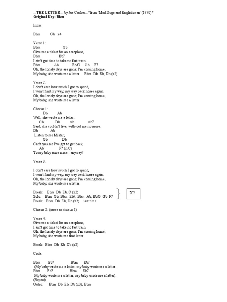 The LETTER Chords Original Key | PDF
