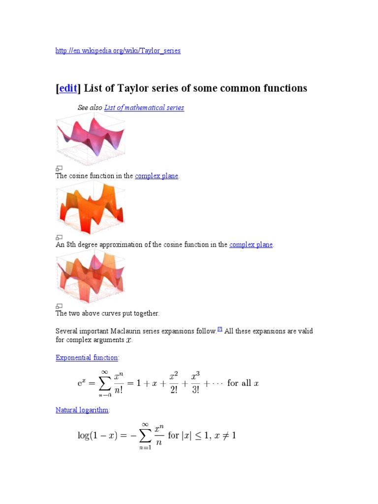 Taylor Series for Common Functions | PDF | Science & Mathematics