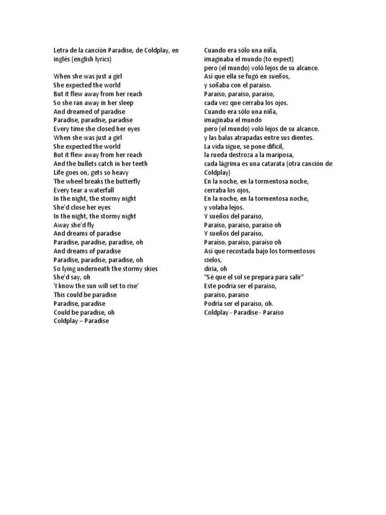Letra de La Canción Paradise | PDF