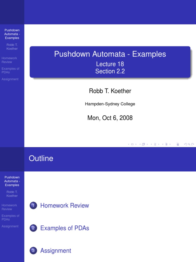 Lecture 18 - Pushdown Automata - Examples | PDF | Automata Theory | Personal Digital Assistant