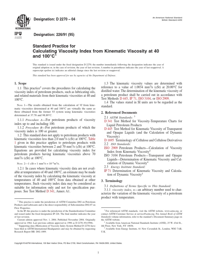 Astm D2270-04 | PDF | Viscosity | Accuracy And Precision