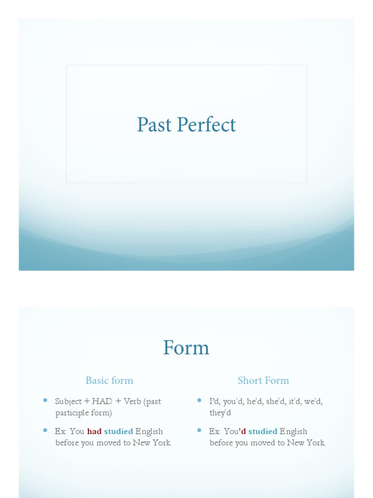 Past Perfect Presentation PDF | PDF | Language Mechanics | Syntax