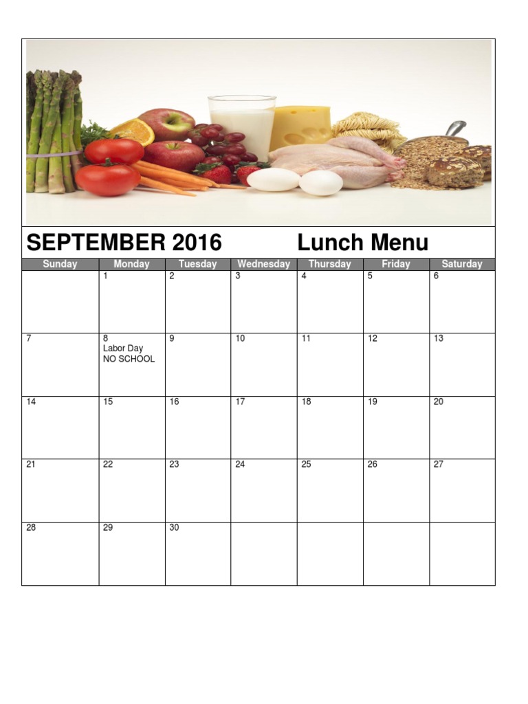 School Lunch Menu - September 2016 | PDF