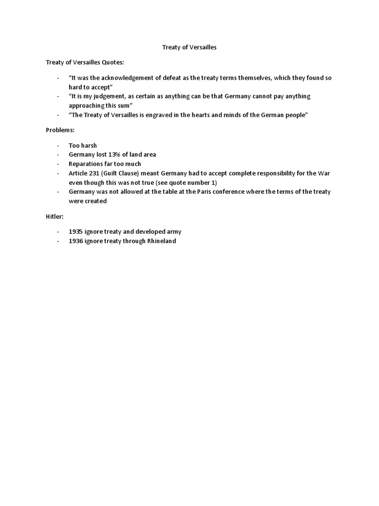Treaty of Versailles Impact & Issues | PDF