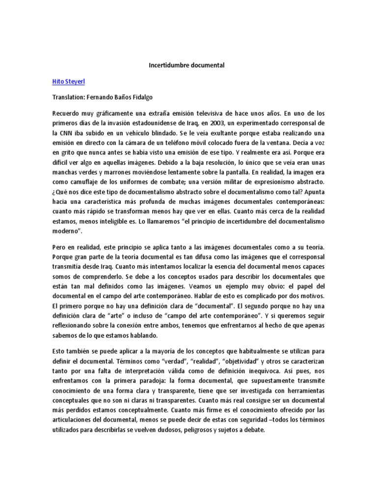 Incertidumbre Documental | PDF | Verdad | Documental