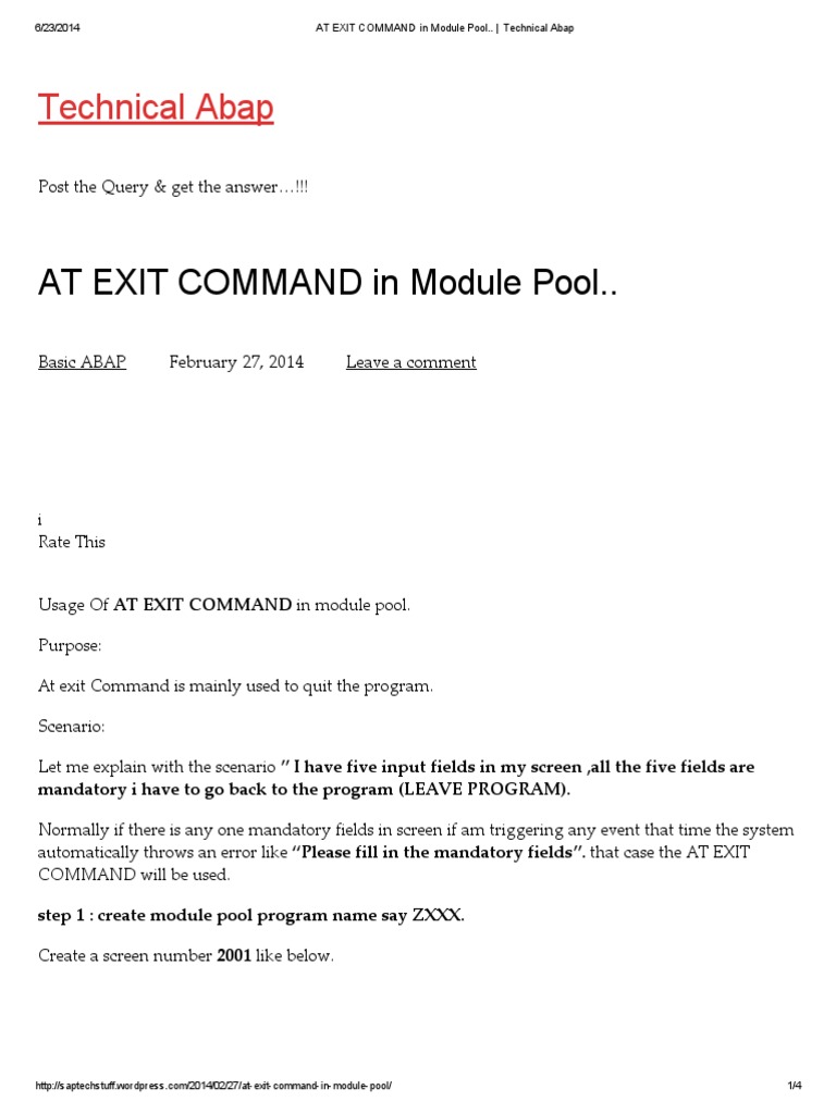 At Exit Command in Module Pool. | PDF | Function (Mathematics ...