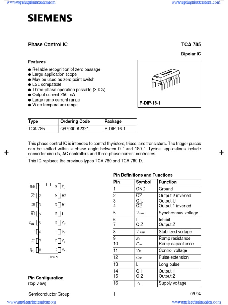 TCA 785 Phase Control IC Overview | PDF | Capacitor | Electronic Circuits