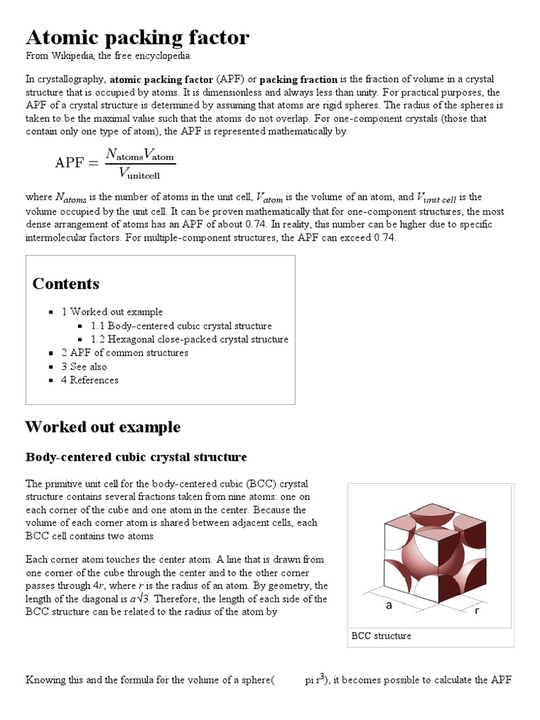 Atomic Packing Factor - Wikipedia, The Free Encyclopedia | PDF ...