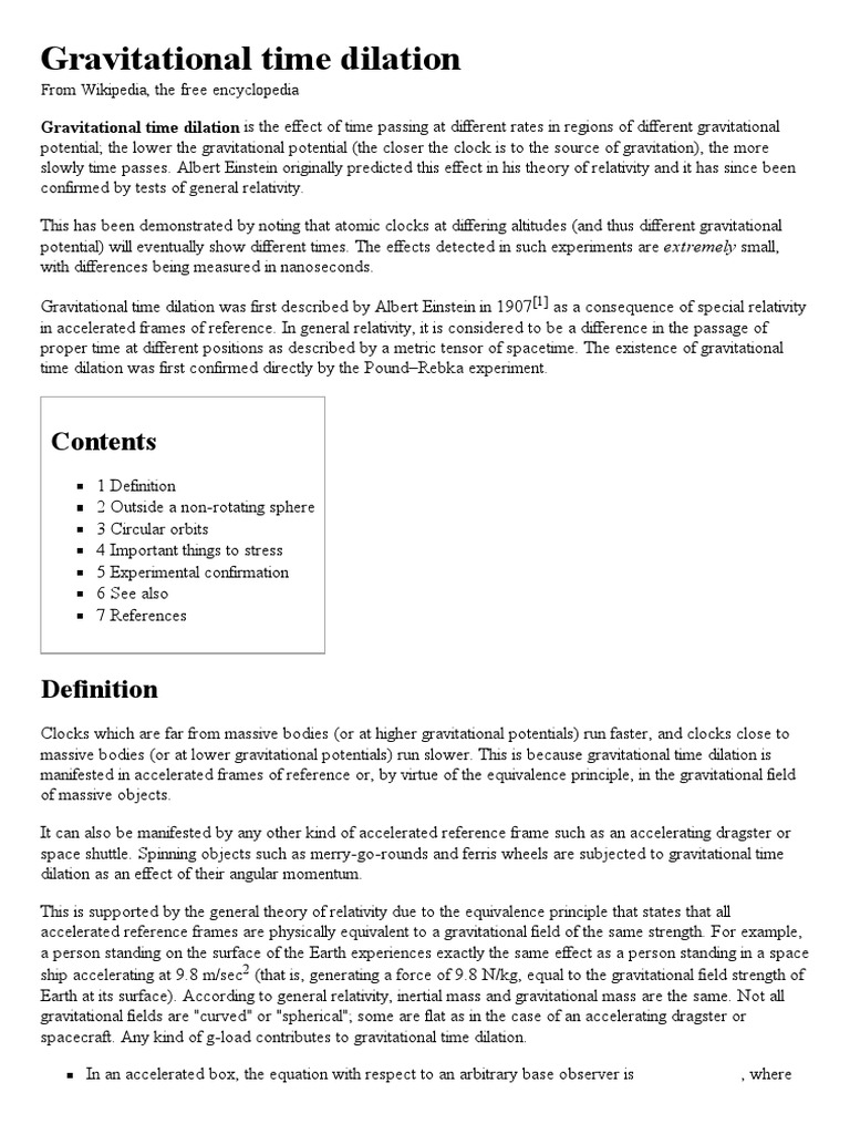 Gravitational Time Dilation - Wikipedia, The Free Encyclopedia | PDF | Gravity | General Relativity