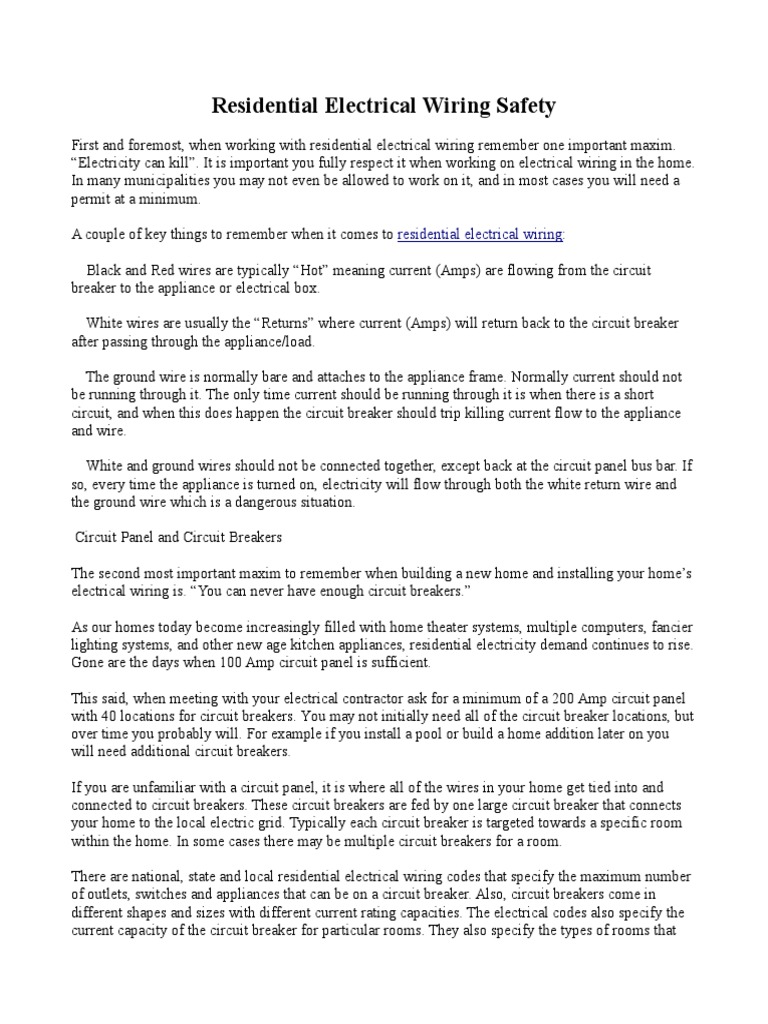 Residential Electrical Wiring Safety | PDF | Electrical Wiring | Wire