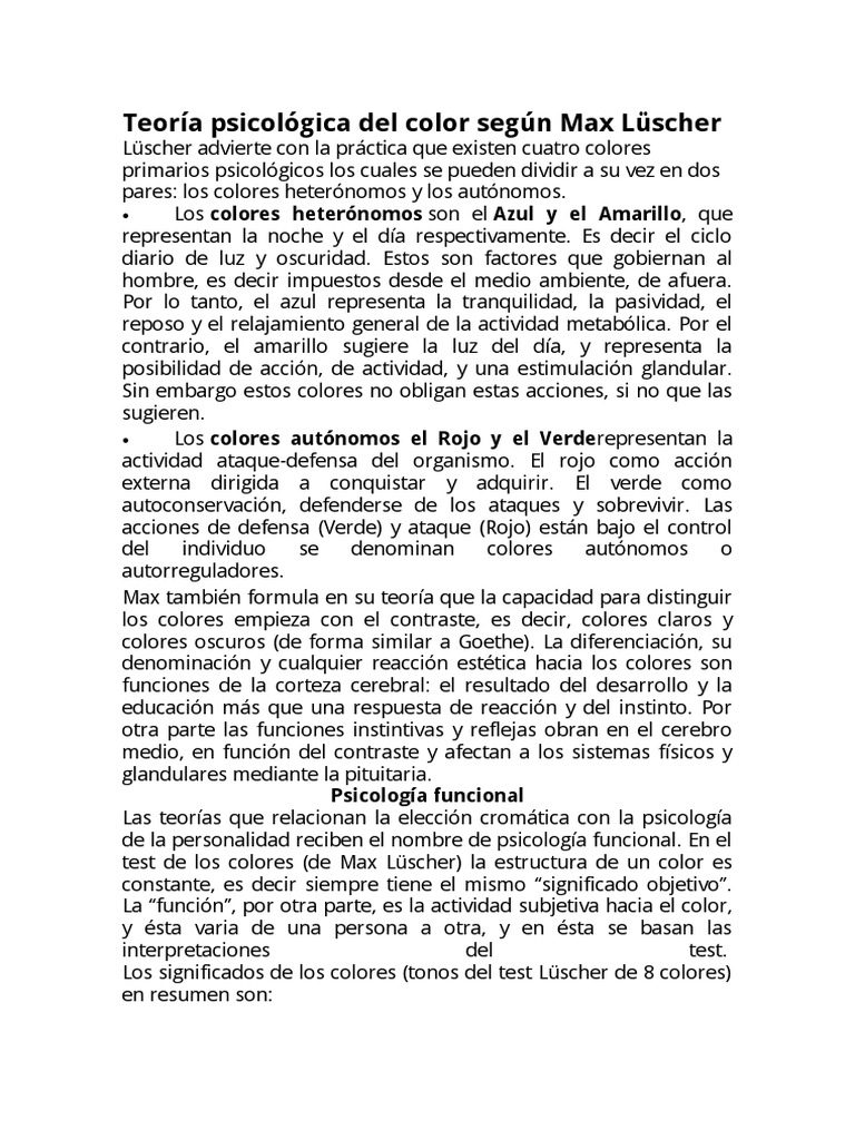 Teoría Psicológica Del Color Según Max Lüscher | PDF | Azul | Color