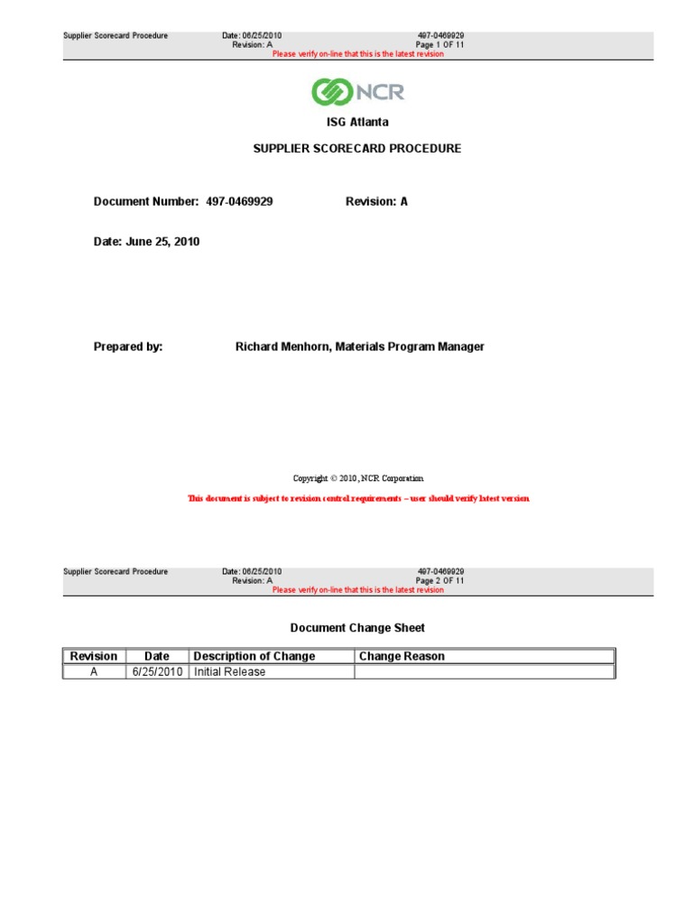 NCR Supplier Scorecard Process | PDF | Information Technology | Systems ...