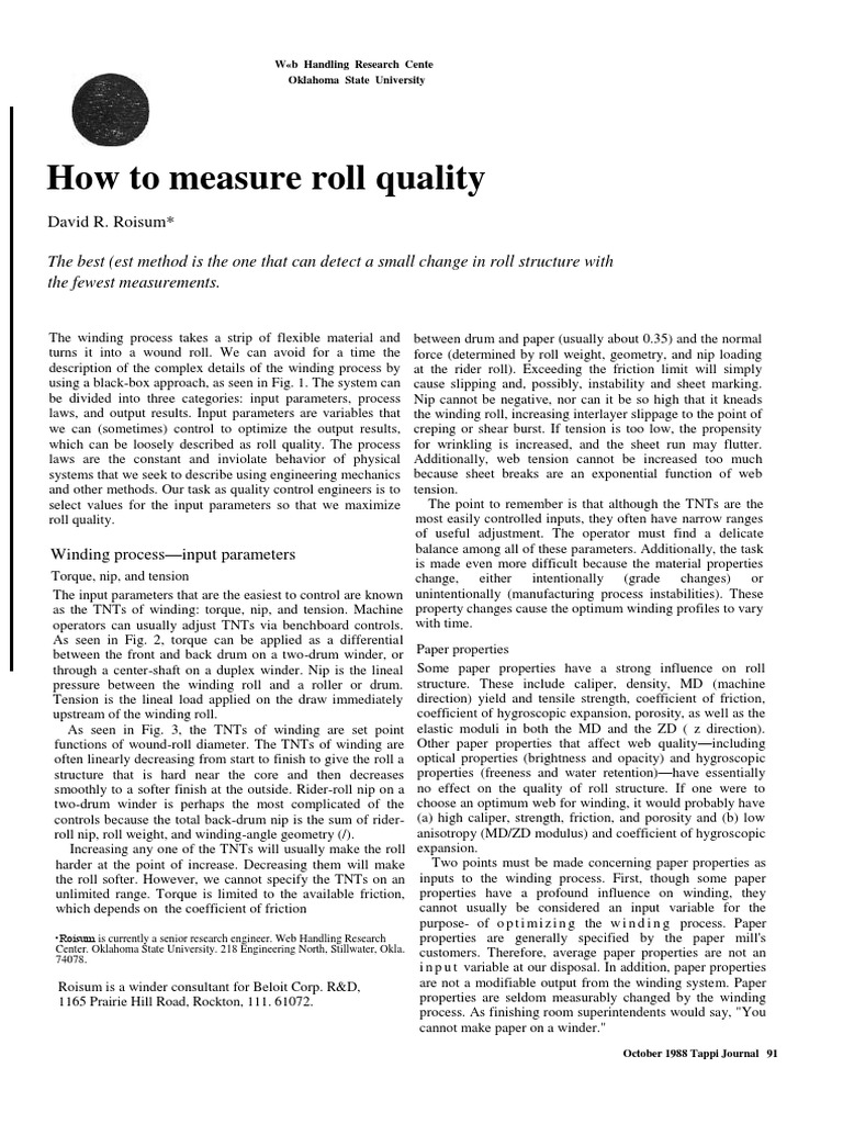 Measuring Roll Quality in Winding Process | PDF | Mathematical ...